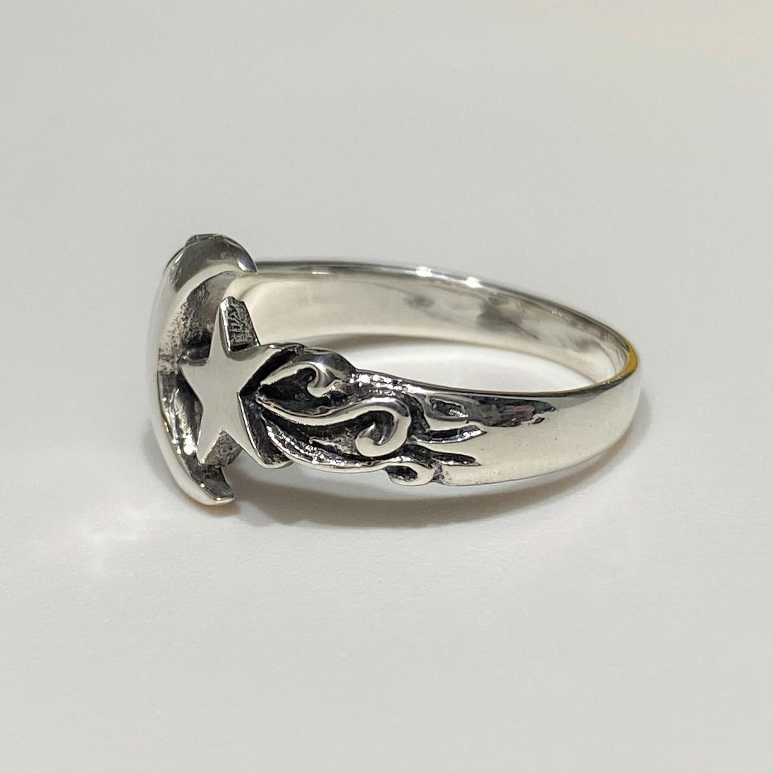 Sterling Silver Moon And Star Ring Size 8 Etsy