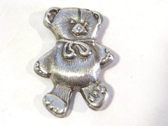 Vintage Sterling Silver Teddy Bear Puffy Pendant/brooch - Etsy