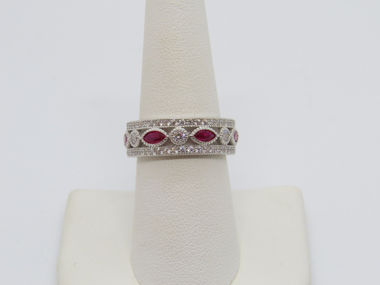 Vintage Sterling Silver Ruby & White Topaz Band Ring Size 8 - Etsy