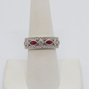 Vintage Sterling Silver Ruby & White Topaz Band Ring Size 8 - Etsy
