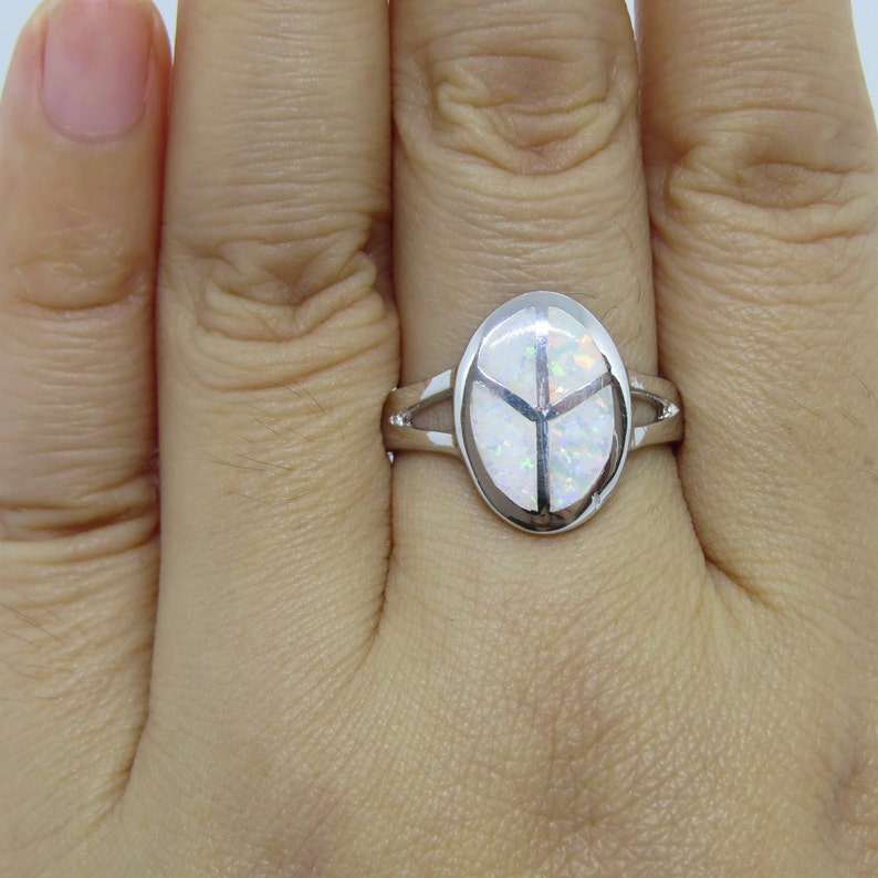 Vintage Sterling Silver White Opal Peace Sign Ring Size 8 - Etsy