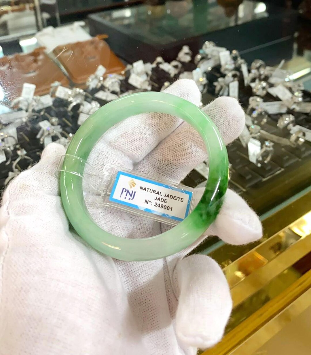 Vintage Translucent Natural Green, White Jadeite Jade Bangle Bracelet ...