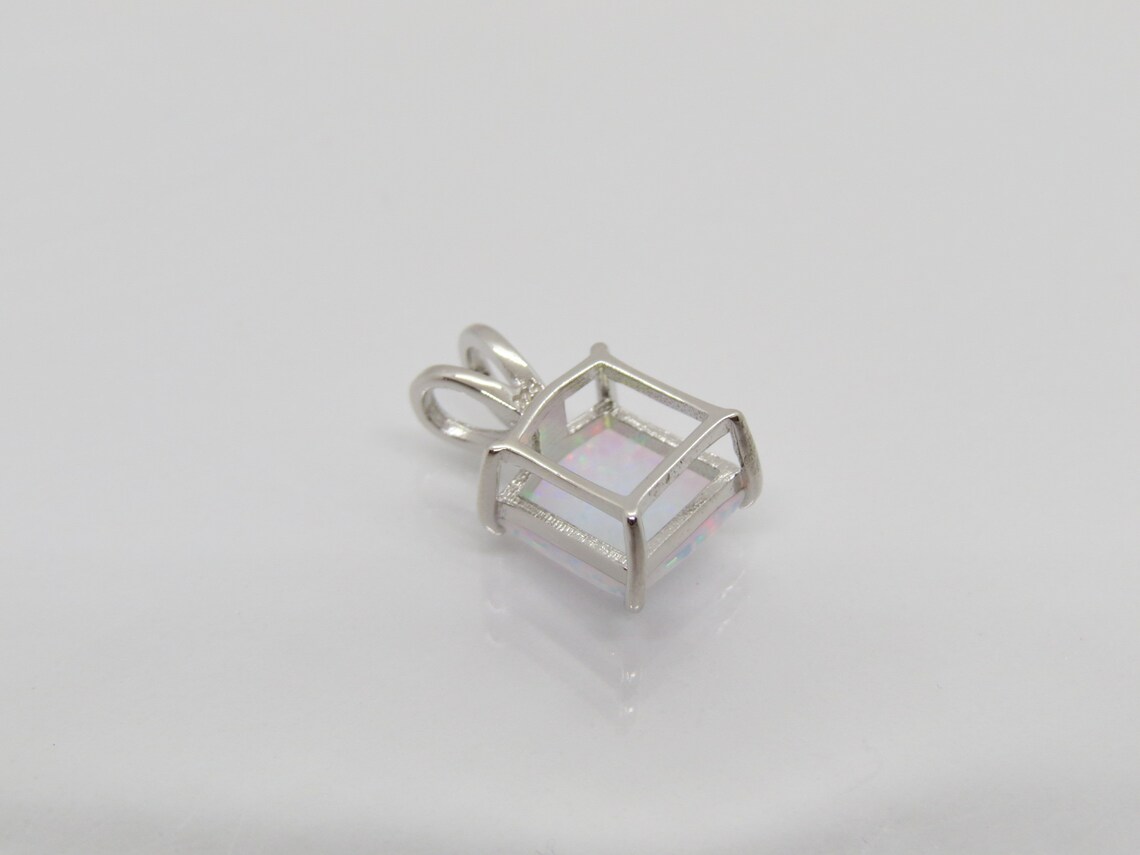 Vintage Sterling Silver Square Cut White Opal Charm Pendant - Etsy