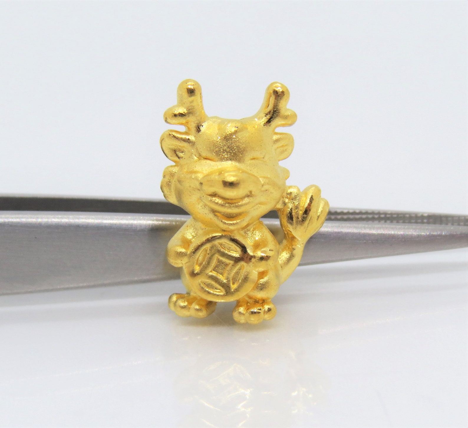 Vintage Pure 24K 9999 Gold Pixiu Dragon Charm Bead Pendant | Etsy