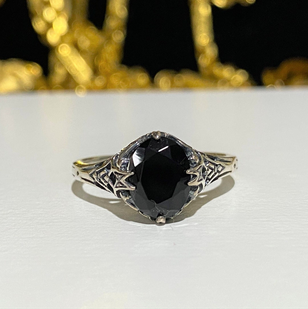 Vintage Sterling Silver Round Cut Black Sapphire Ring Size 8 - Etsy