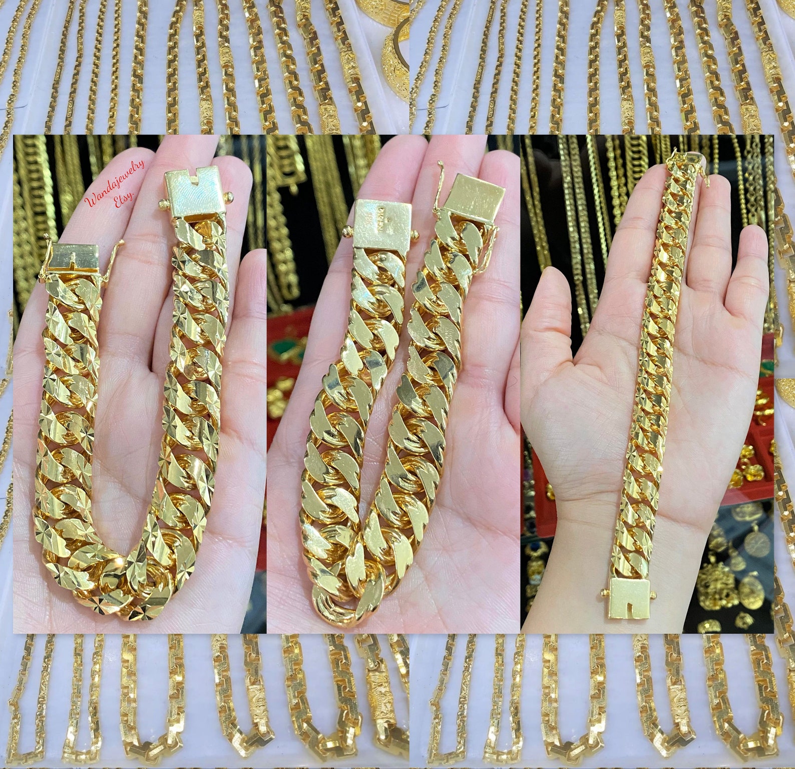 Vintage 610 15K Solid Yellow Gold Diamond Cut Cuban Link Bracelet 8 ...