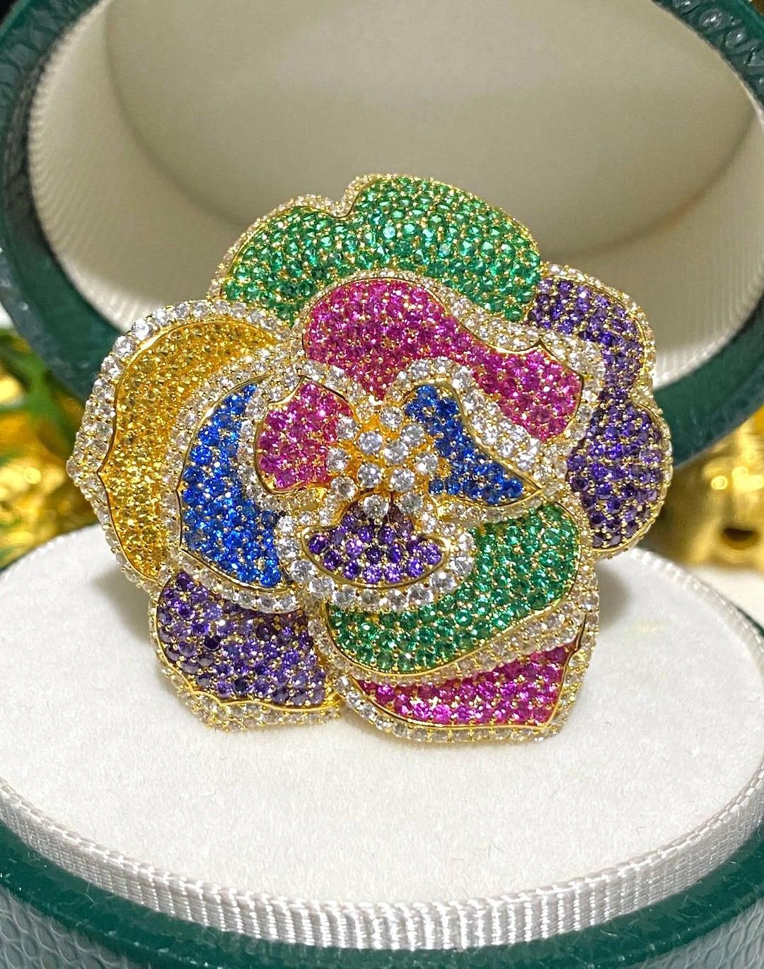 Vintage 15K Solid Gold Mixed Gemstone Rose Flower Ring Size 6.5 - Etsy