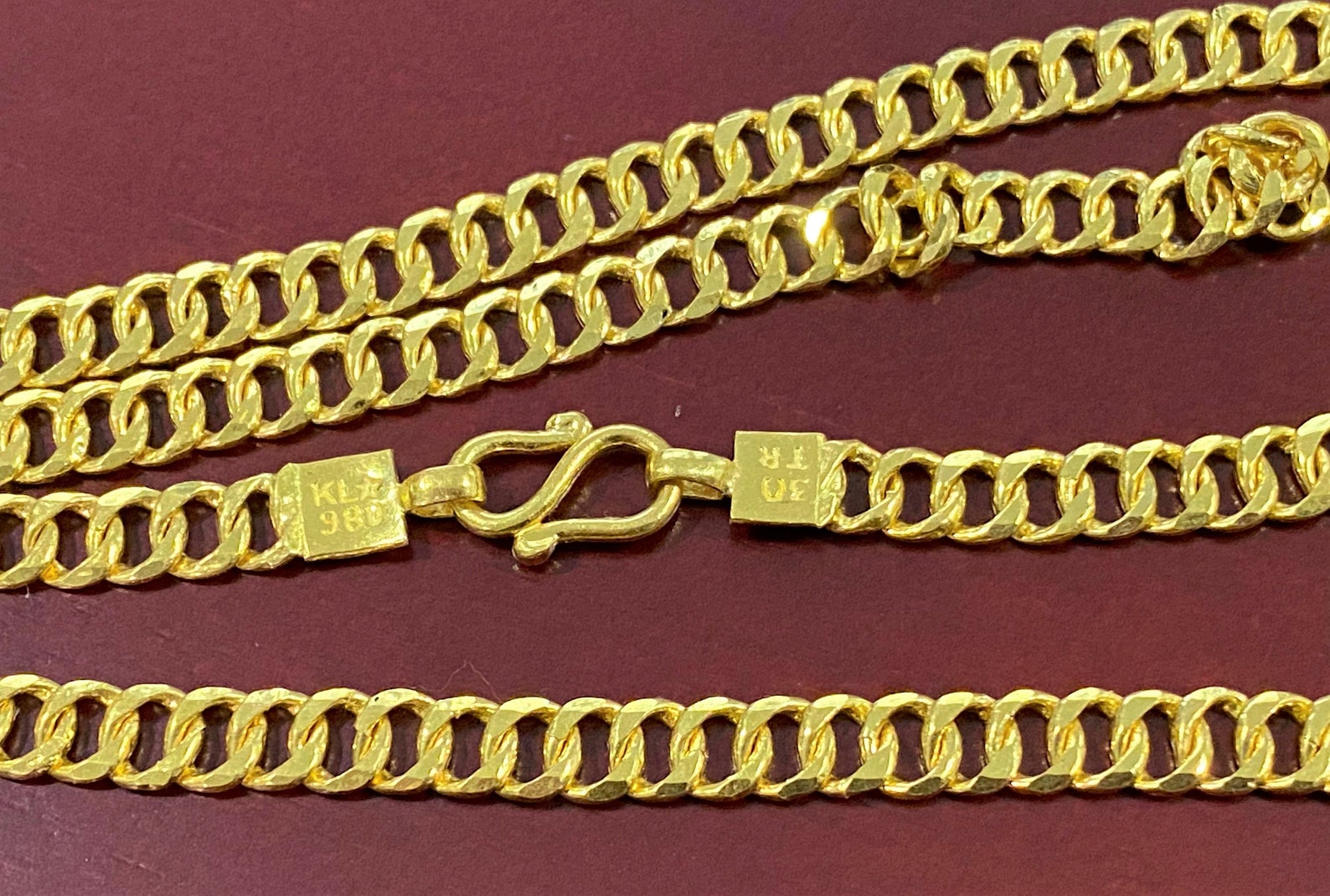 24K 980 Pure Gold Cuban Link Chain Necklace 20'' - Etsy