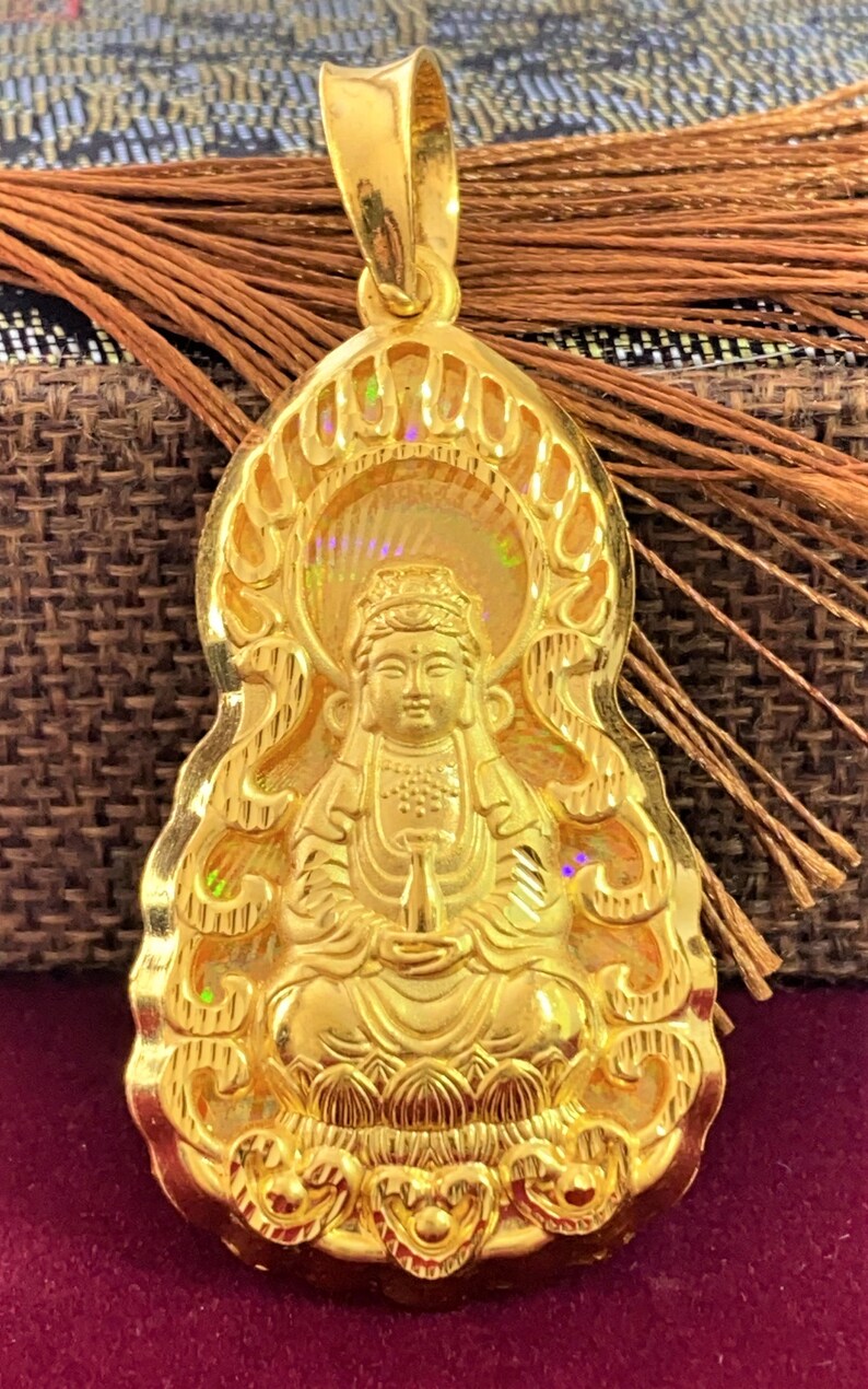 24K 980 Pure Gold Diamond Cut Kwan Yin, Quan Yin Buddha Heavy Pendant ...