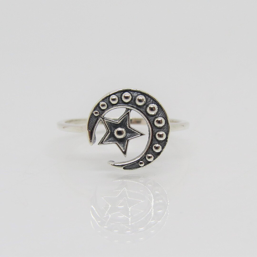 Vintage Sterling Silver Moon & Star Ring Size 7 - Etsy