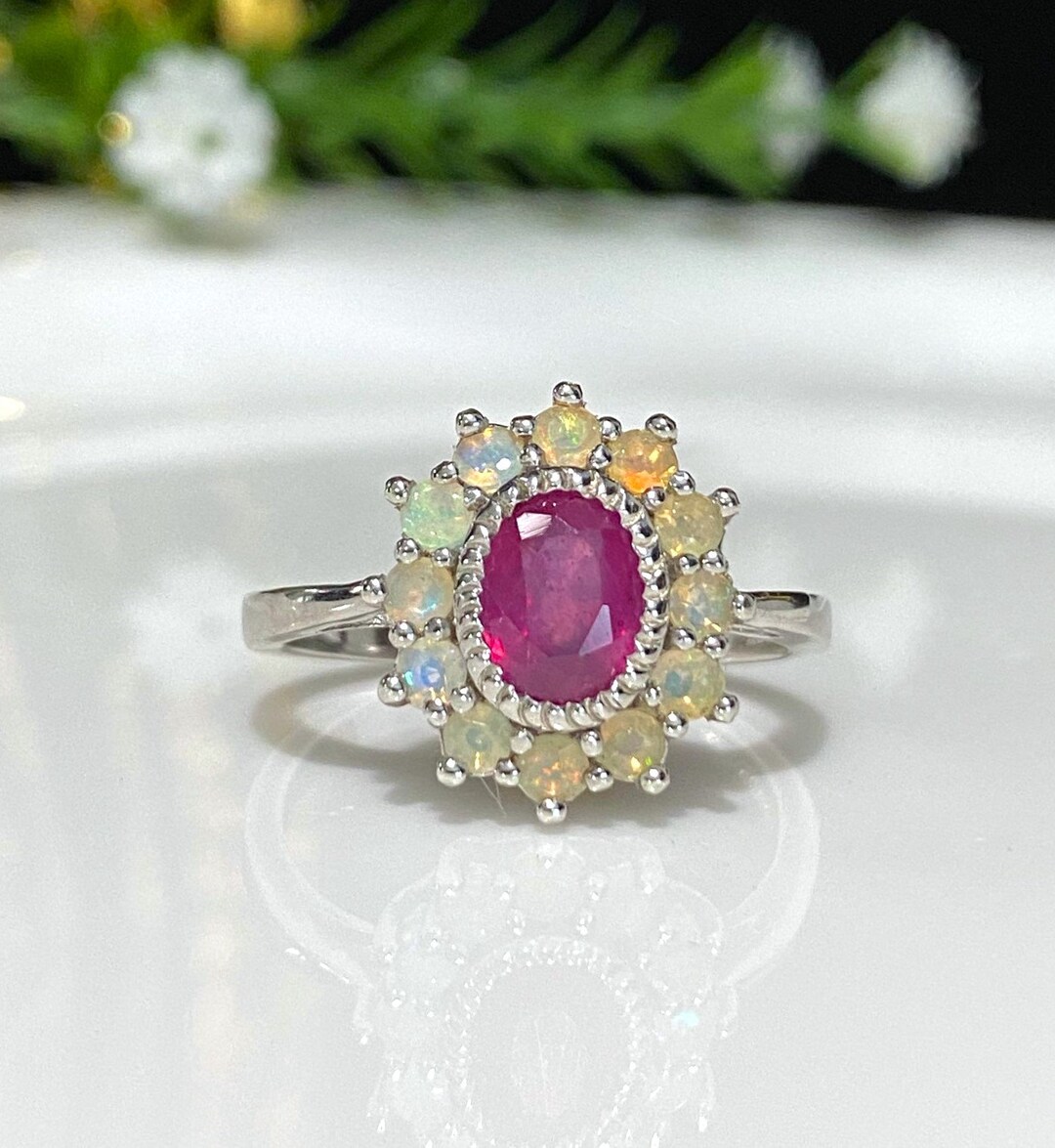 Vintage Sterling Silver Natural Ruby & Fire Opal Ring Size 8 - Etsy