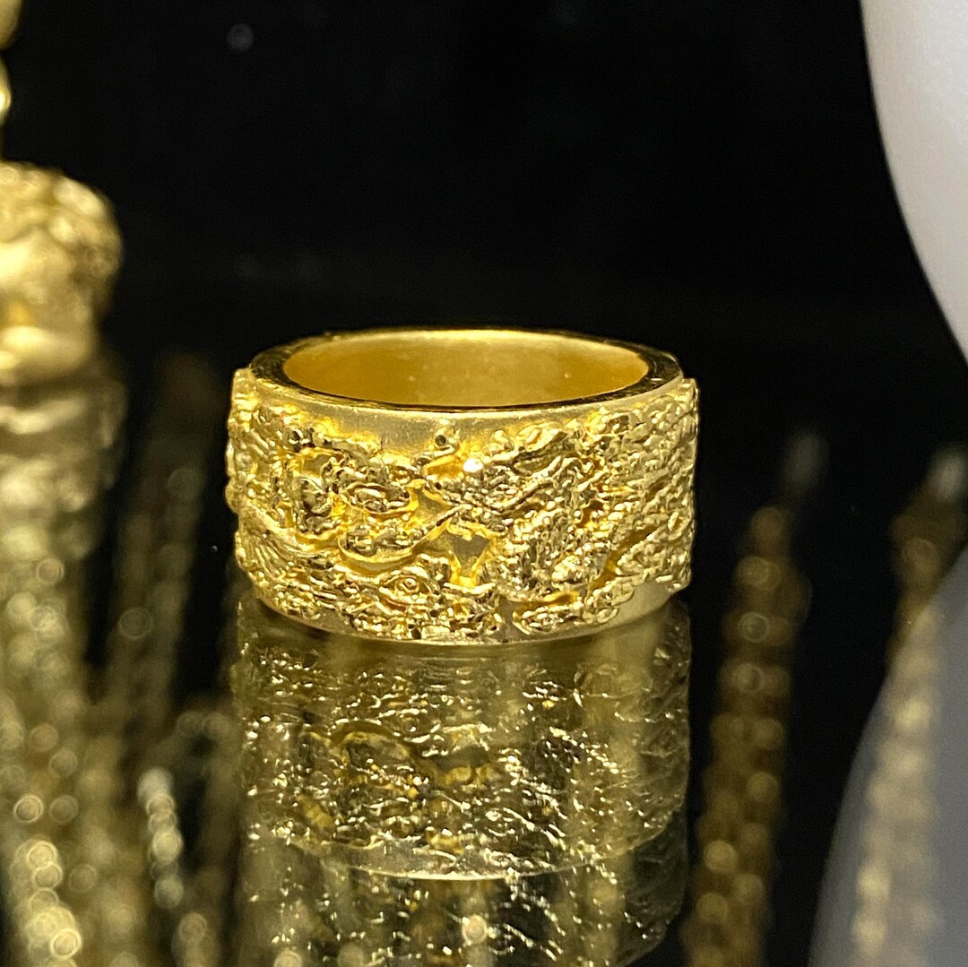 24k 9999 Pure Gold Dragon, Phoenix Wide Band Ring Size 9 - Etsy
