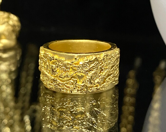 24k 9999 Pure Gold Dragon, Phoenix Wide Band Ring Size 9 - Etsy
