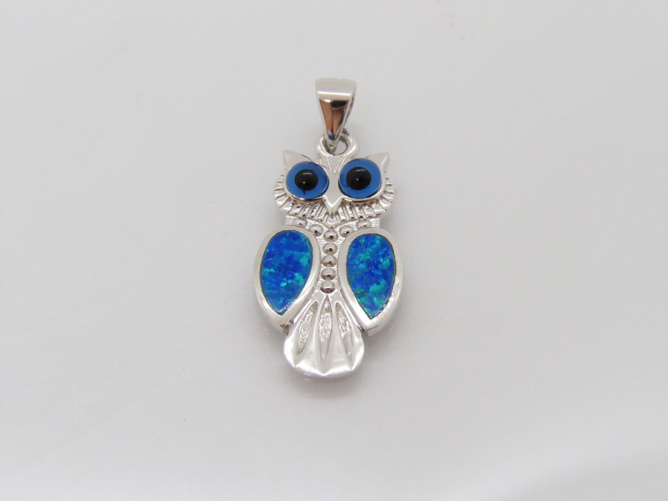 Vintage Sterling Silver Blue Opal Owl Pendant - Etsy UK
