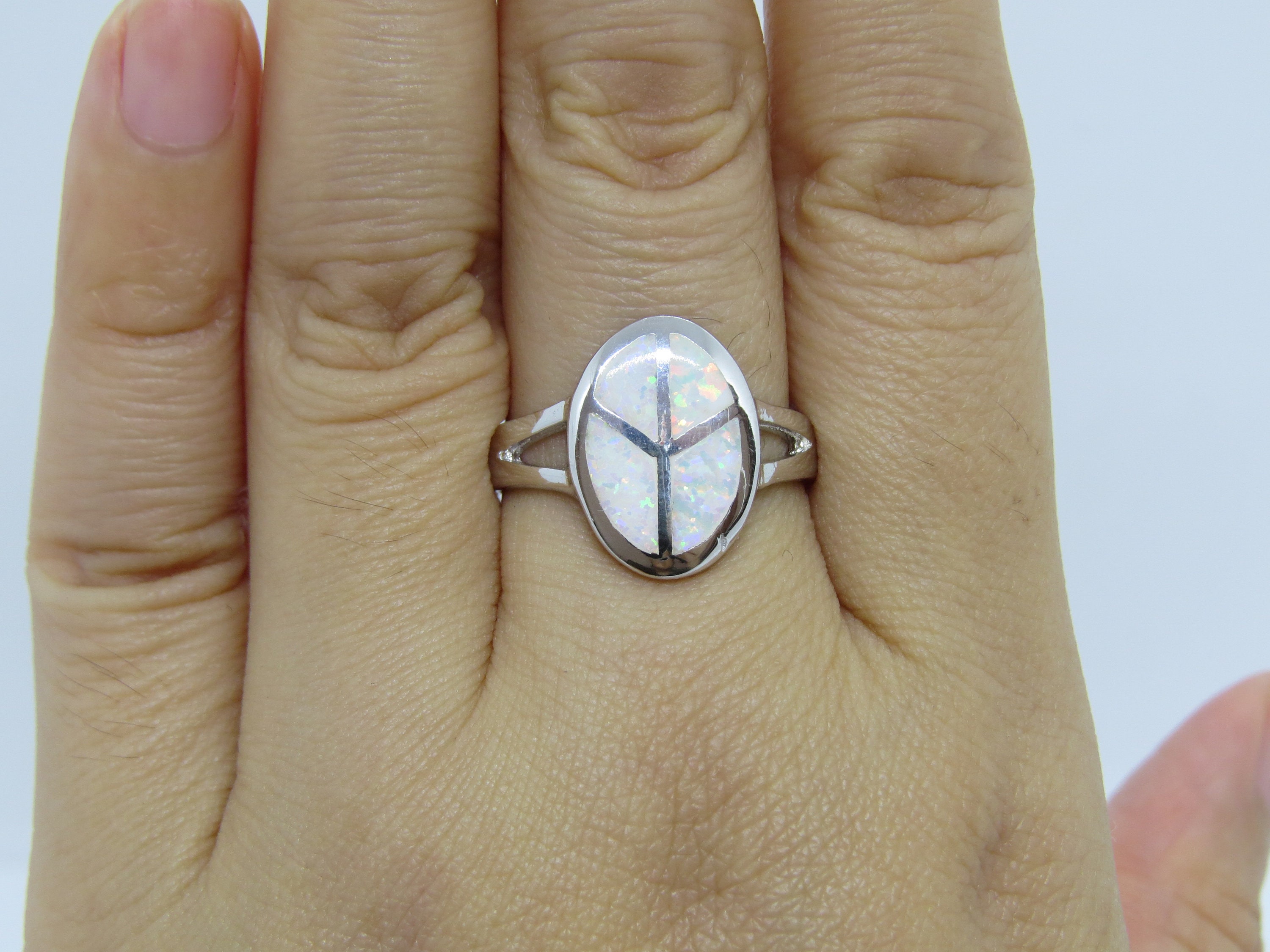 Vintage Sterling Silver White Opal Peace Sign Ring Size 8 - Etsy