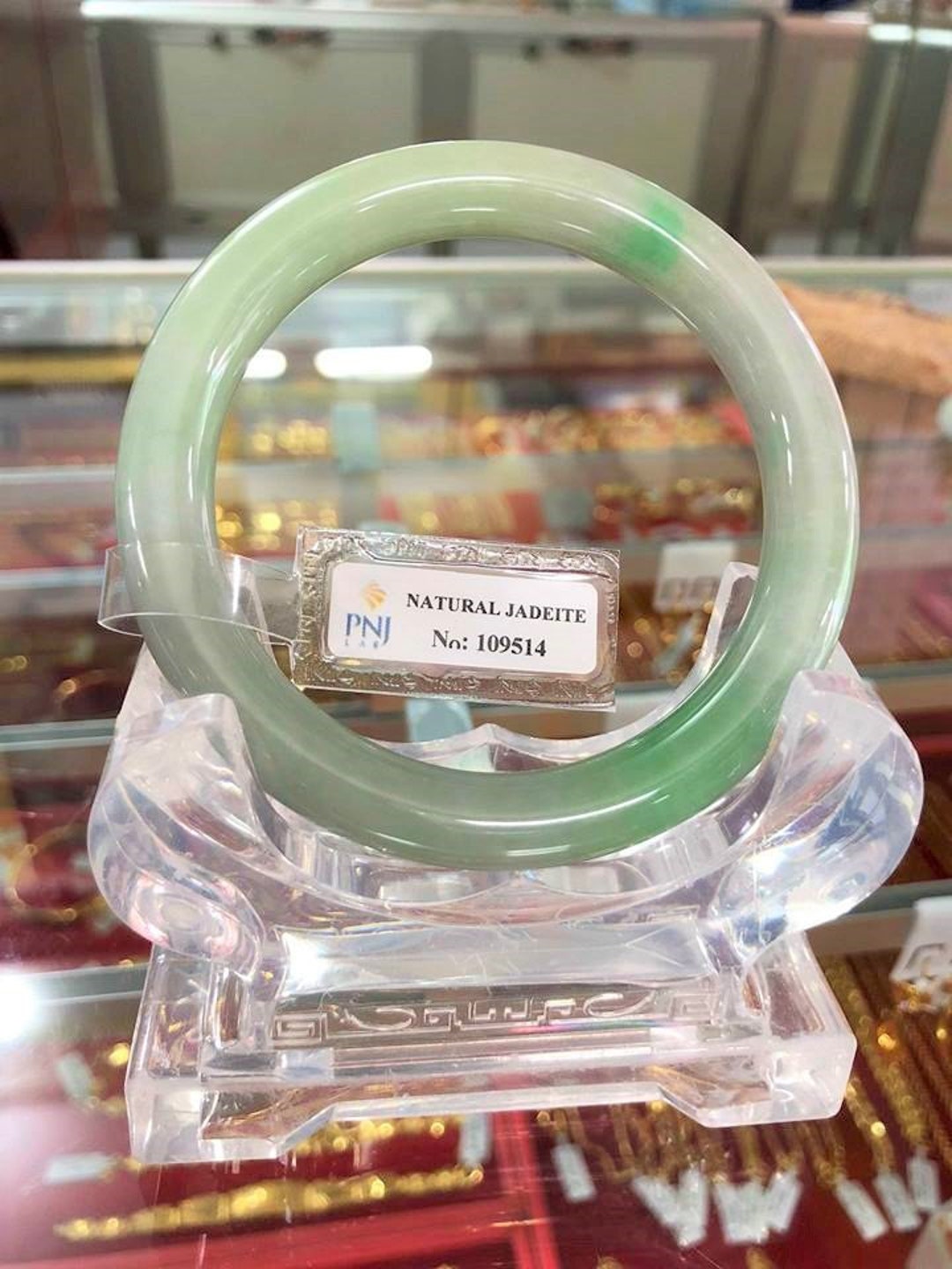 Vintage Translucent Natural Green, White Jadeite Jade Bangle Bracelet ...