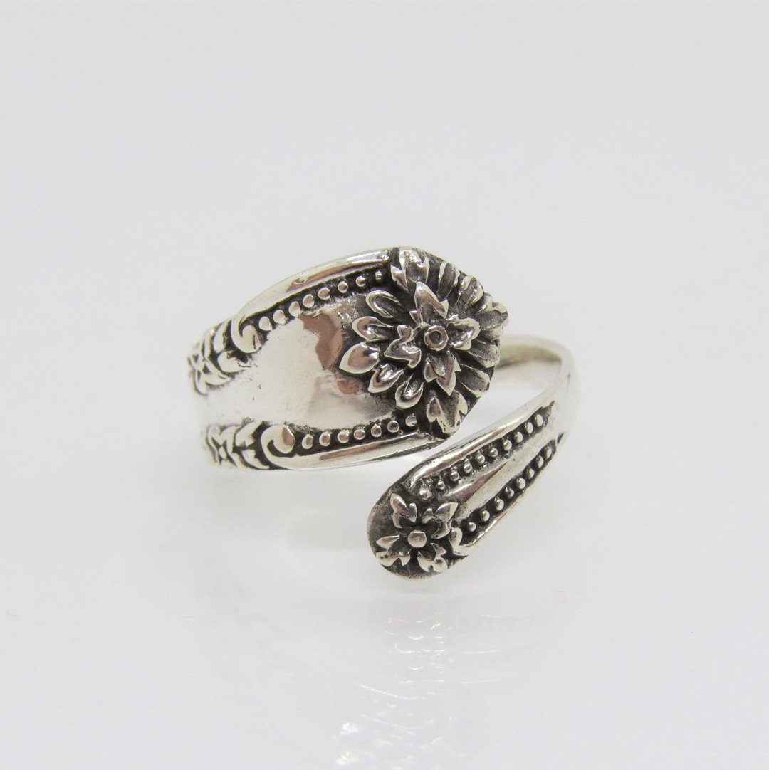 Sterling Silver Flowers Spoon Ring Size 9 - Etsy