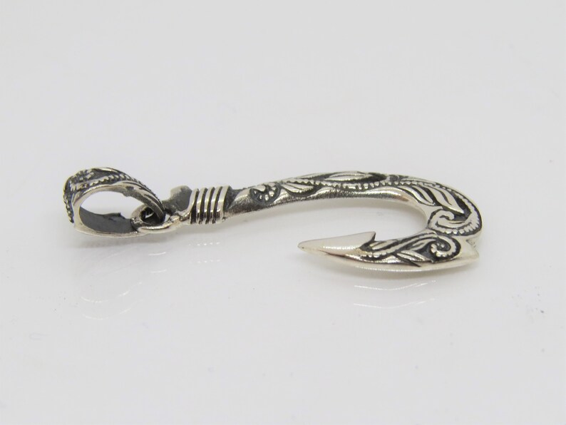 Vintage Sterling Silver Carved Fish Hook Pendant | Etsy