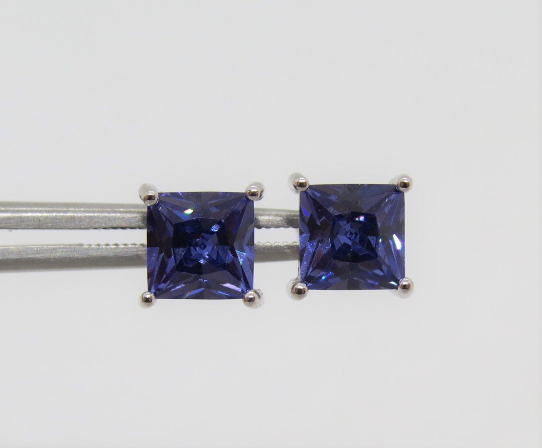 Sterling Silver Princess Cut Tanzanite Stud Earrings 6MM - Etsy