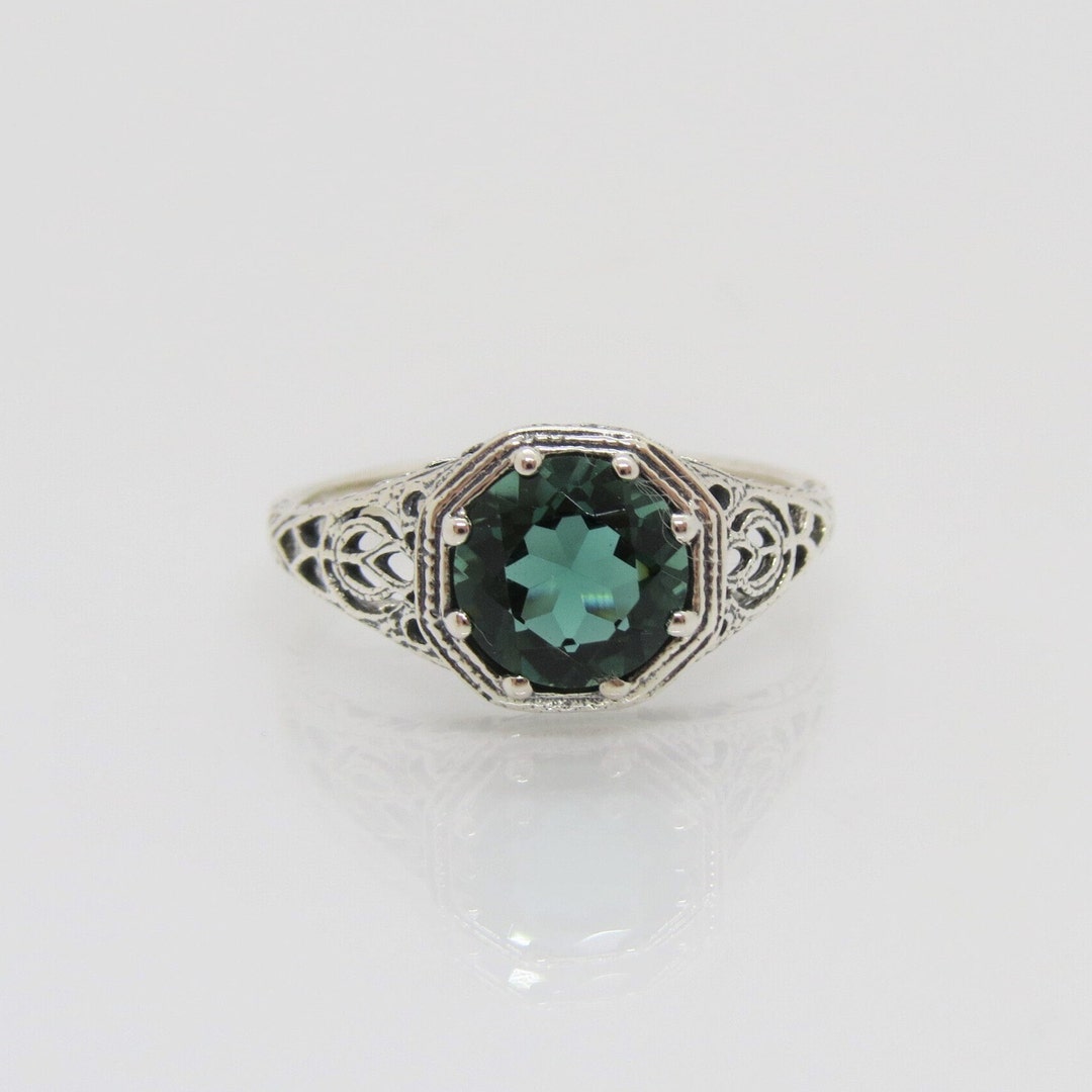 Sterling Silver Emerald Filigree Ring. - Etsy