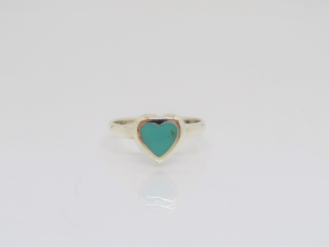 Vintage Sterling Silver Turquoise Heart Ring Size 8 | Etsy