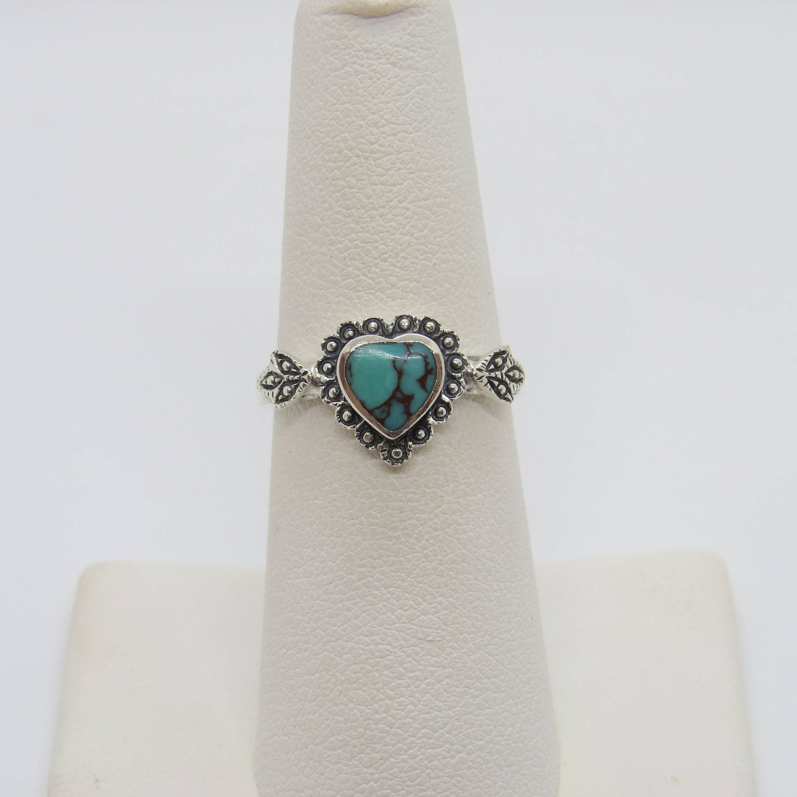 Vintage Sterling Silver Turquoise Heart Ring Size 8 - Etsy