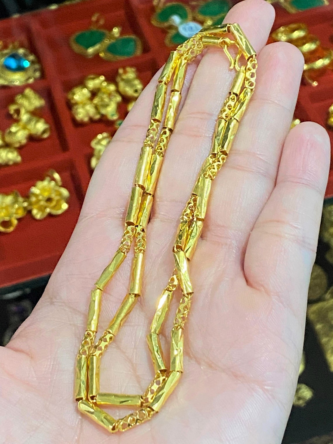 Vintage 24K 980 Gold Bamboo Link Chain Necklace 17 - Etsy