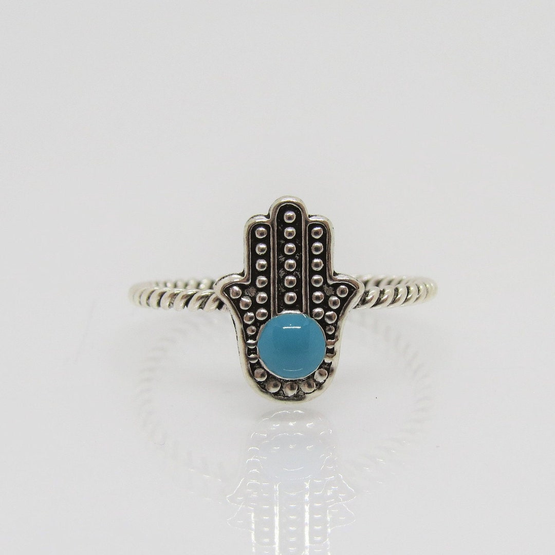 Vintage Sterling Silver Turquoise Hamsa Hand Ring Size 7 - Etsy