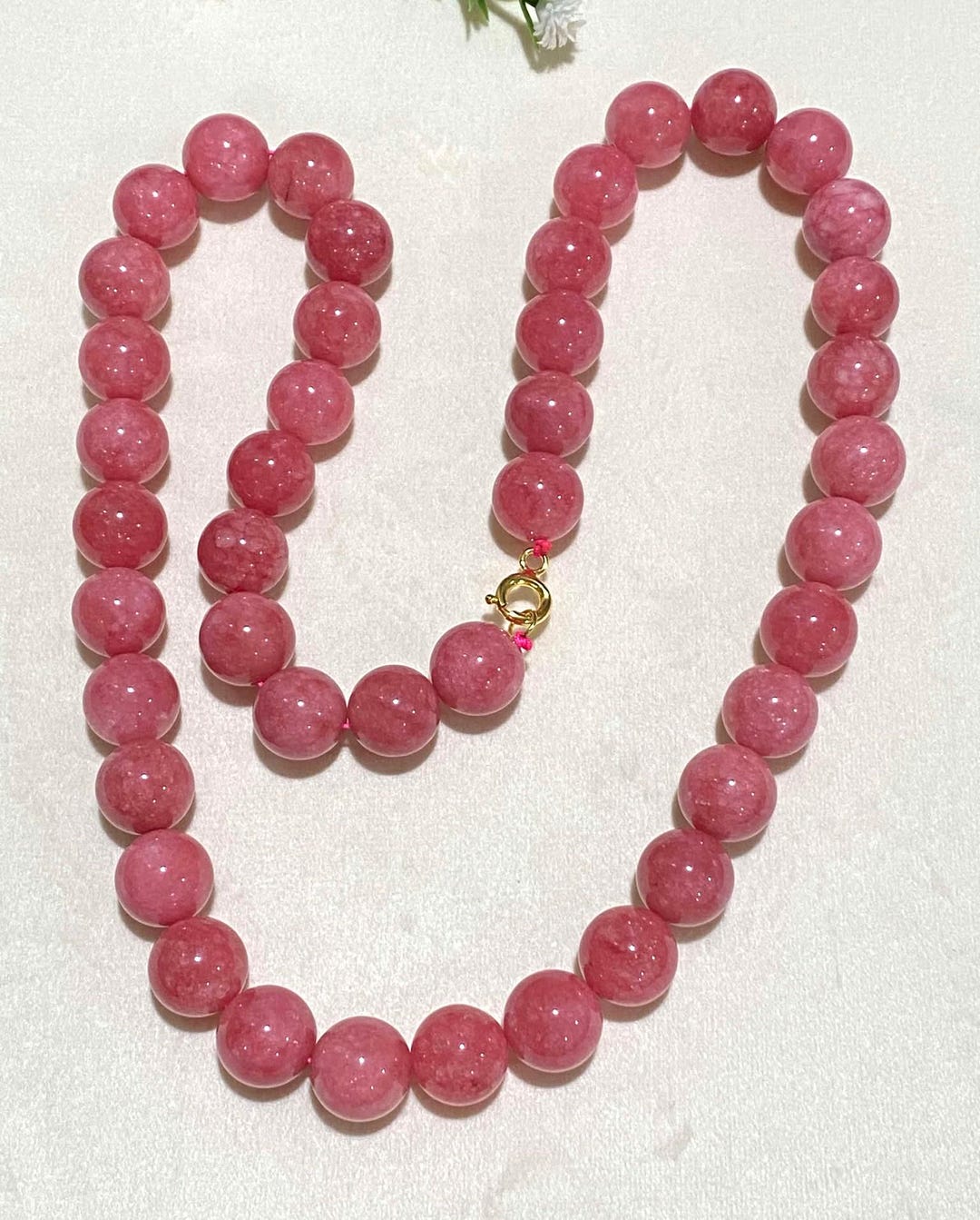 Vintage 14K Solid Gold Translucent Red Pink Jadeite Jade Necklace 24 ...