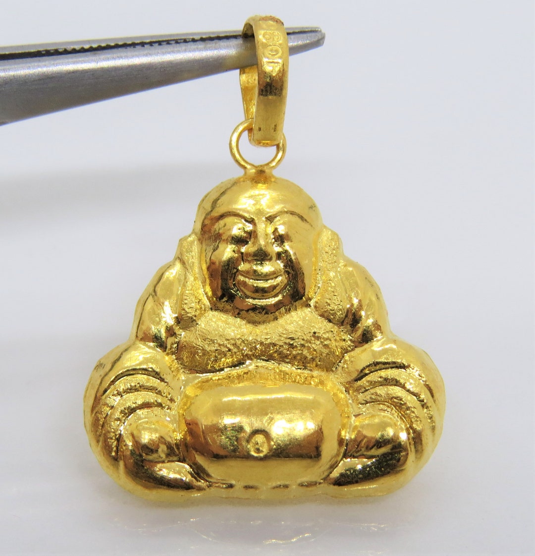 Vintage 23K 980 Pure Gold Laughing Buddha, Happy Buddha Hollow Pendant ...