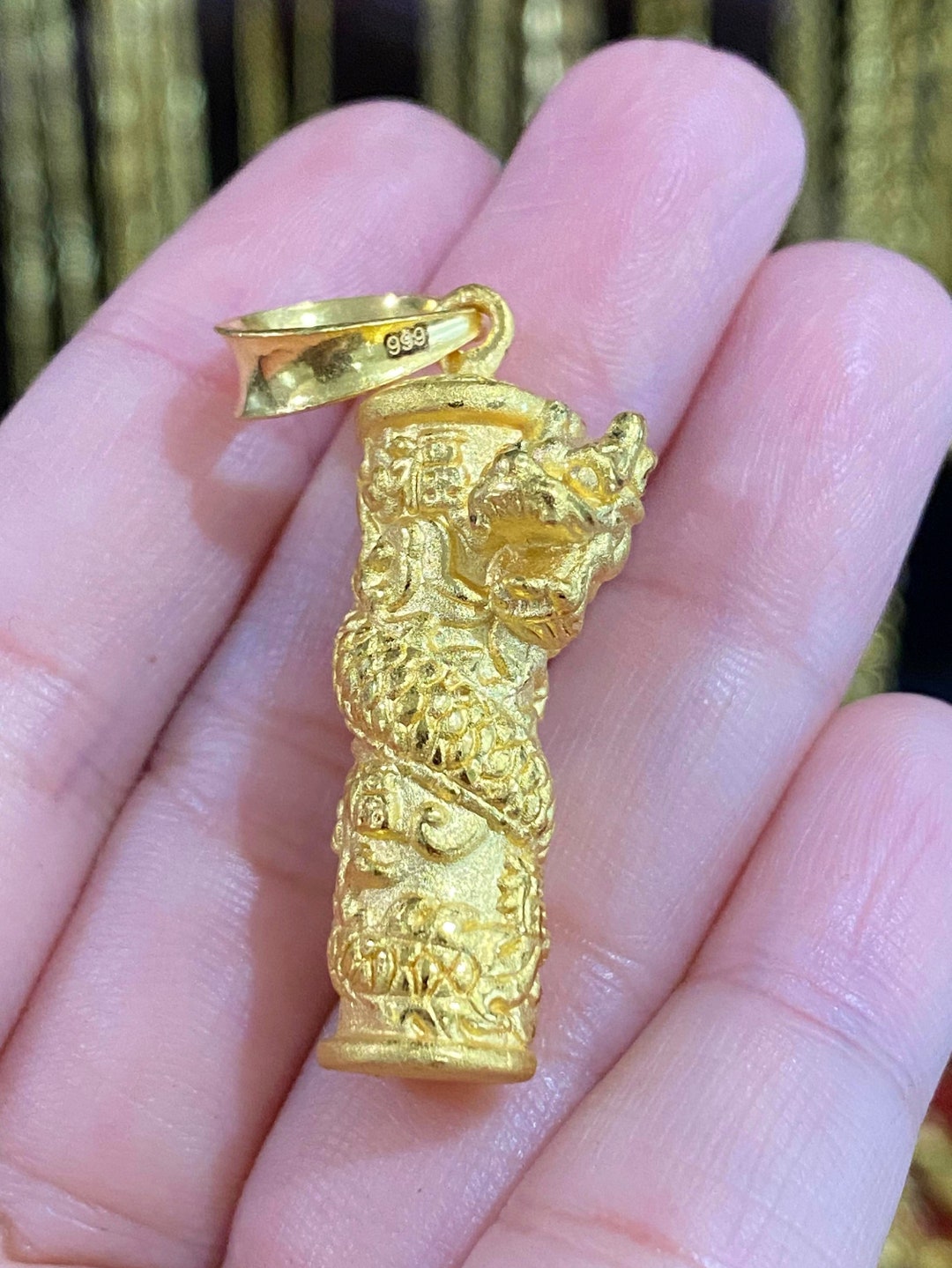 999 Pure 24k Gold 3D Dragon Vintage Pendant. - Etsy
