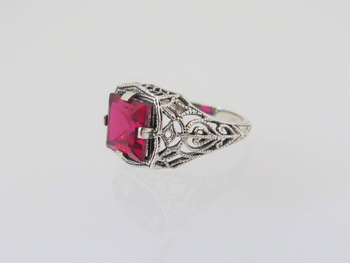 Vintage Sterling Silver Ruby Filigree Ring Size 9 - Etsy