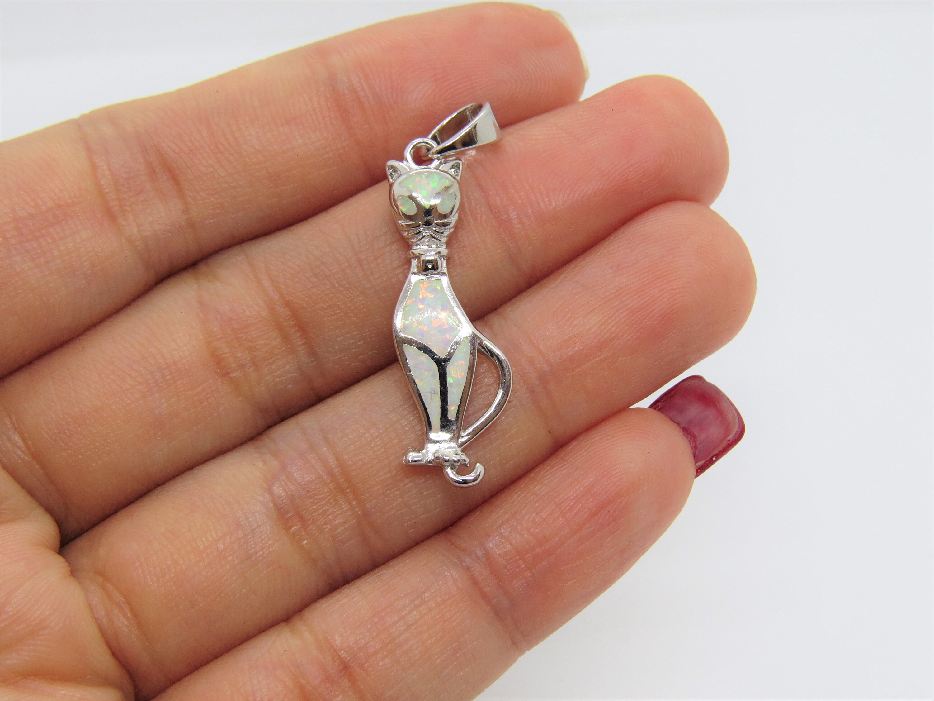 Vintage Sterling Silver White Opal Kitty Cat Charm Pendant - Etsy