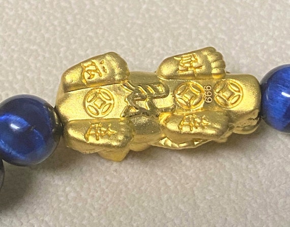 Vintage 24K 999 Yellow Gold 3D Pixiu with Dark Blue T… - Gem