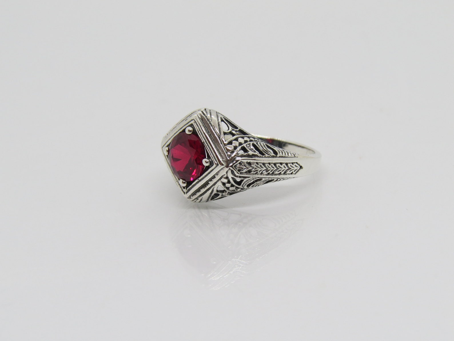 Vintage Sterling Silver Ruby Filigree Ring Size 8 - Etsy