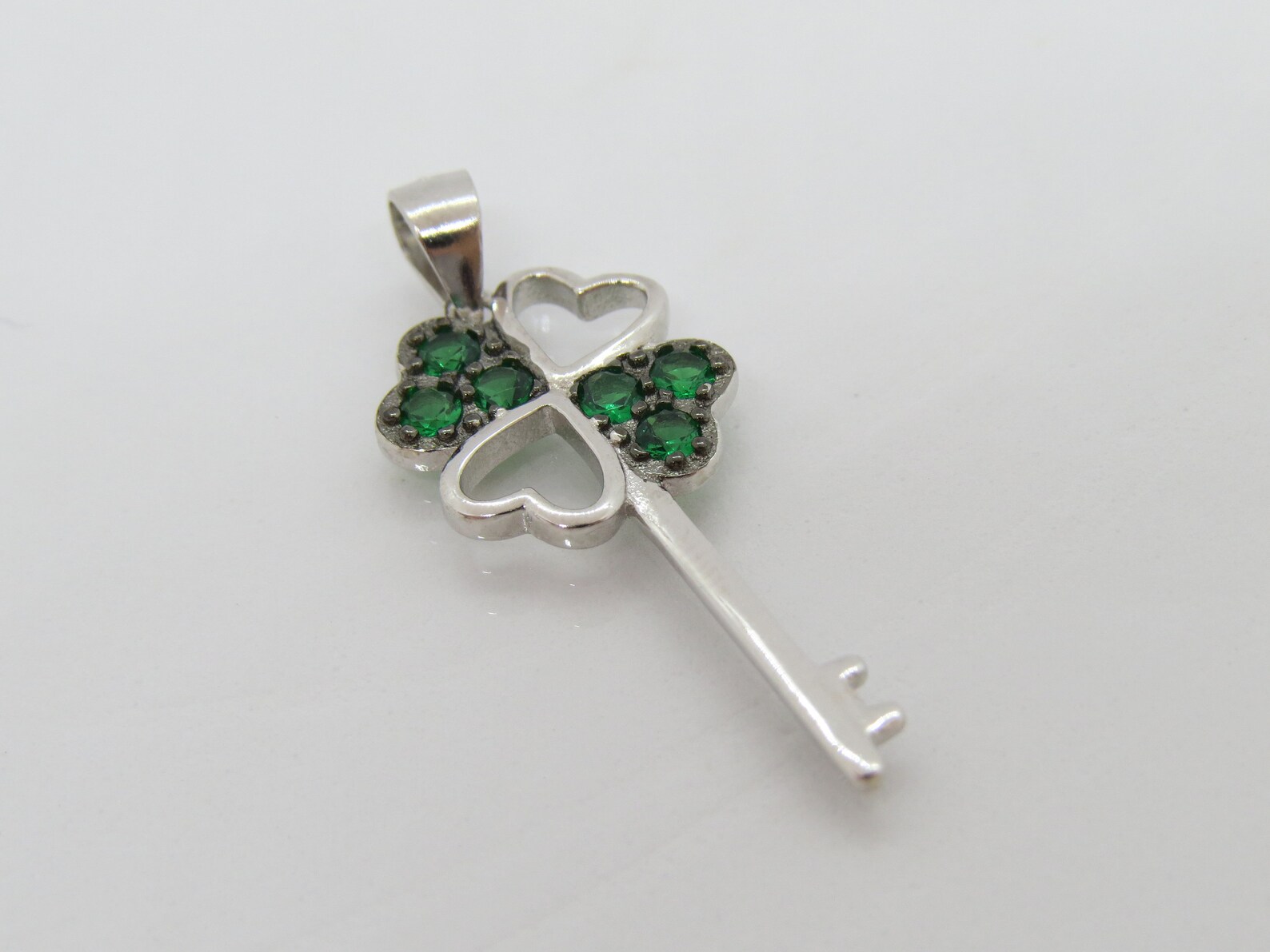 Vintage Sterling Silver Emerald Clover Key Charm Pendant - Etsy