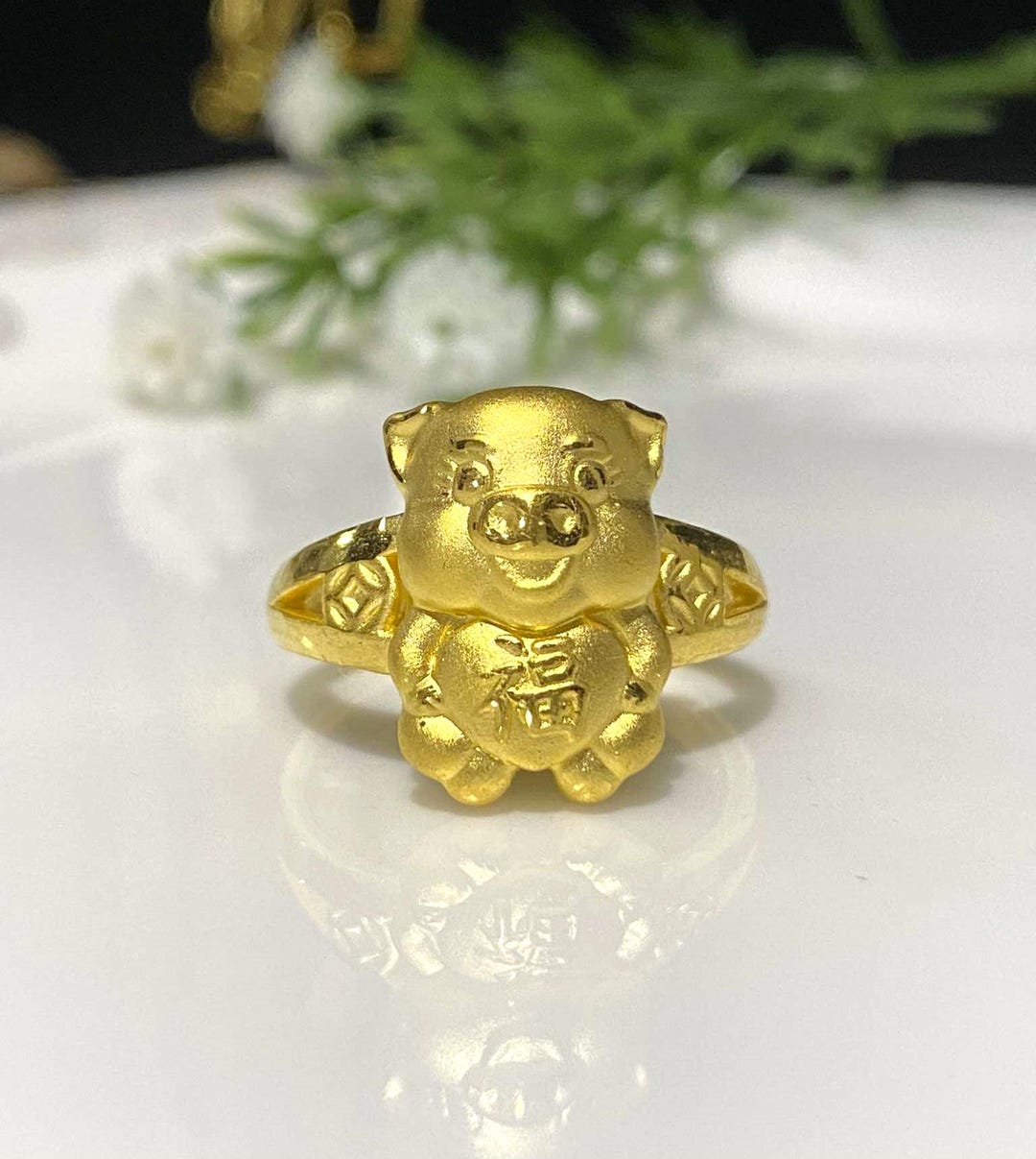 24K 9999 Gold 3D Pig Vintage Ring Size 8 - Etsy
