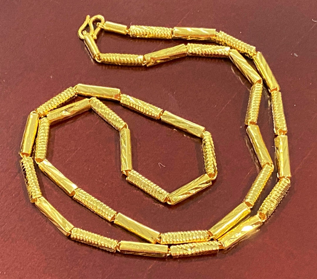 Vintage 23K 980 Gold Bamboo Link Chain Necklace 18'' - Etsy