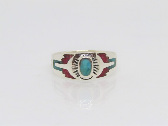 Vintage Sterling Silver Natural Turquoise Red Coral Ring Size - Etsy