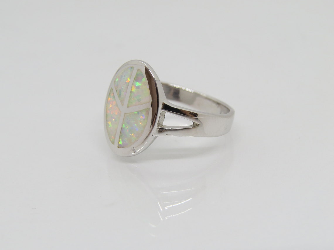 Vintage Sterling Silver White Opal Peace Sign Ring Size 8 - Etsy