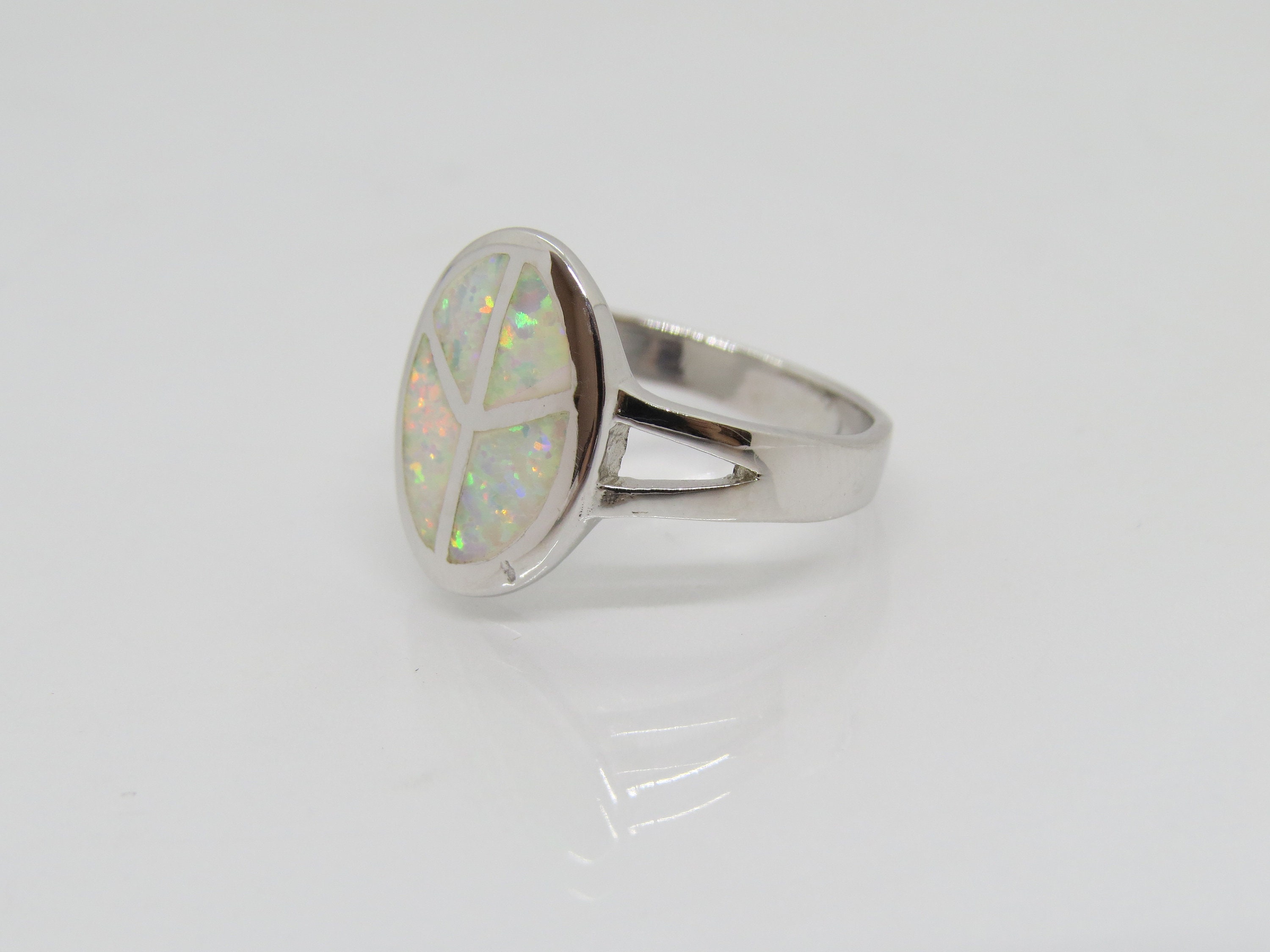 Vintage Sterling Silver White Opal Peace Sign Ring Size 8 - Etsy
