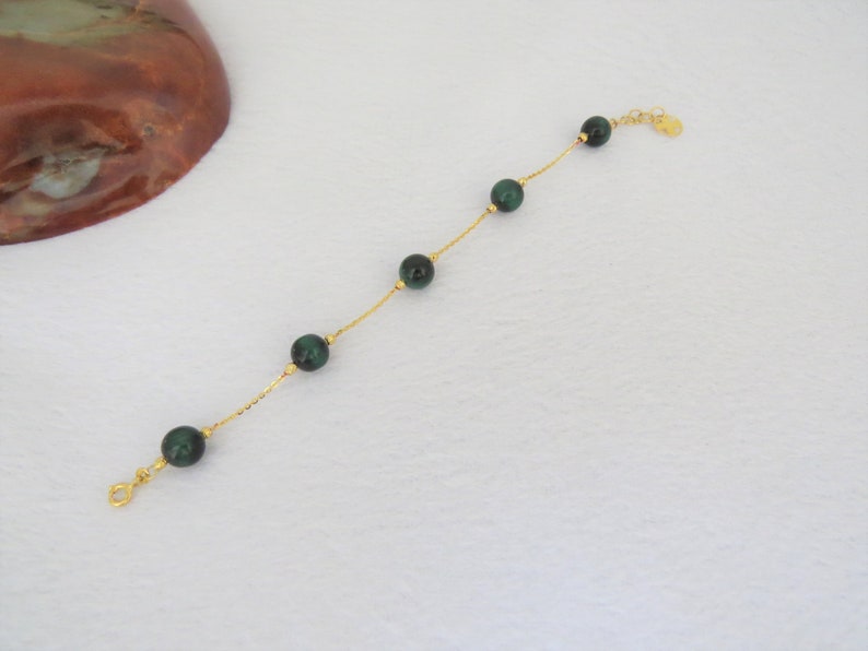 Vintage 18K Solid Yellow Gold Green Cat's Eye Link - Etsy