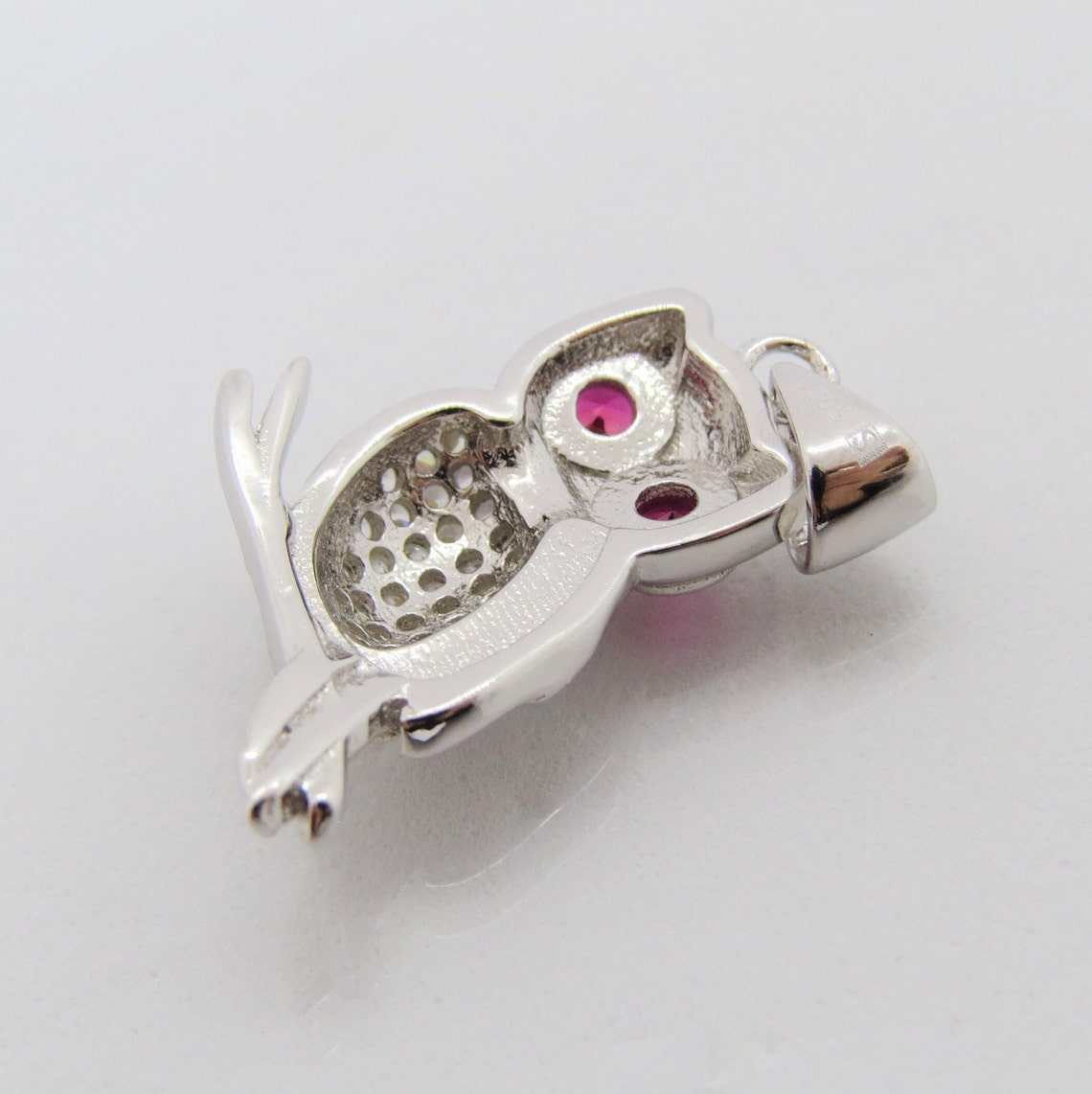 Vintage Sterling Silver Ruby & White Topaz Owl Pendant - Etsy