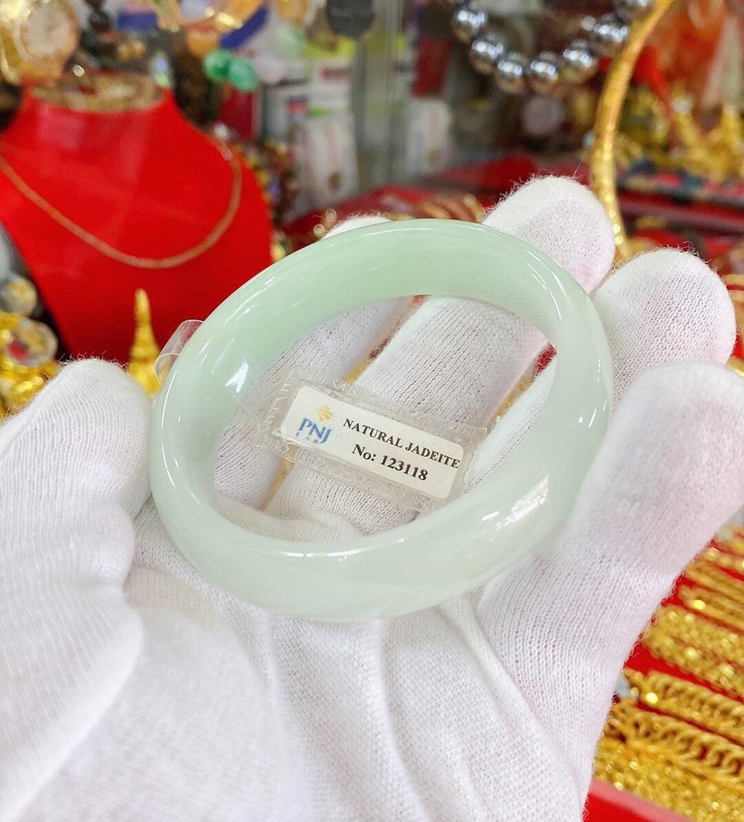 Translucent Natural Green, White Jadeite Jade Vintage Bangle Bracelet ...