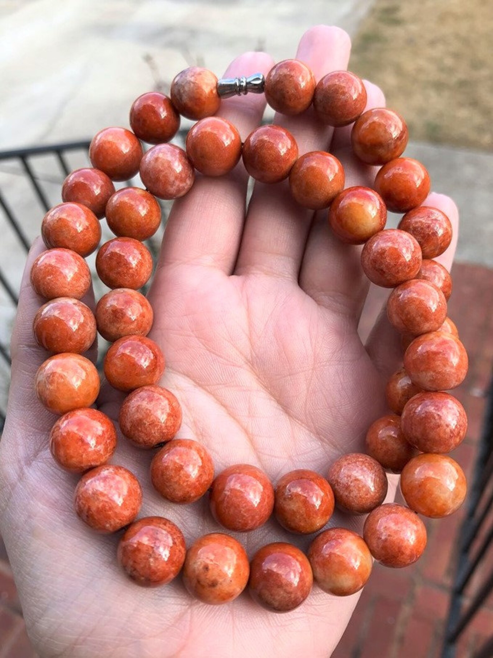 Vintage Translucent Orange Red Jadeite Jade Necklace 22'' Length - Etsy