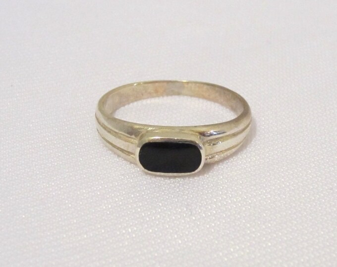 Vintage Sterling Silver Inlay Black Oynx Band Ring Size 7 - Etsy