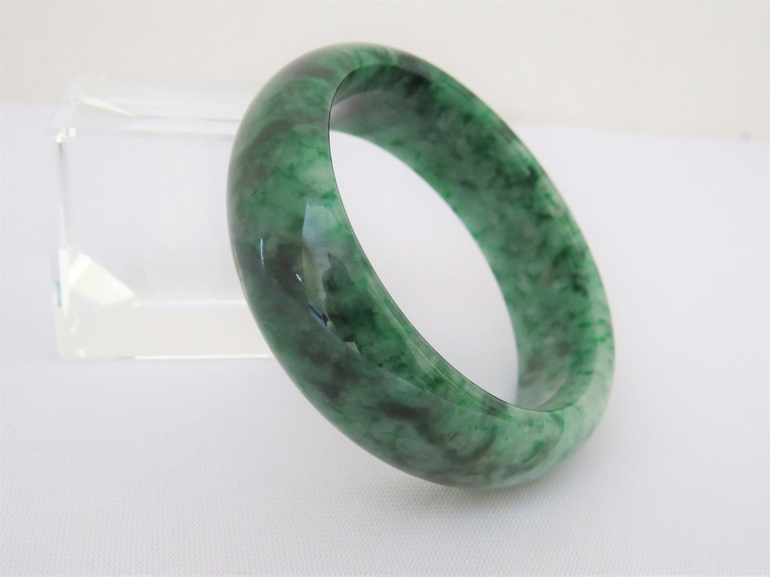 Translucent Natural Floral Dark Green Jadeite Jade Vintage Bangle ...