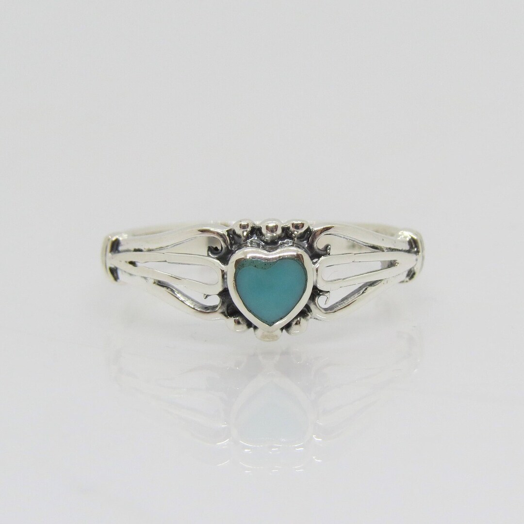 Vintage Sterling Silver Turquoise Heart Ring Size 7 - Etsy