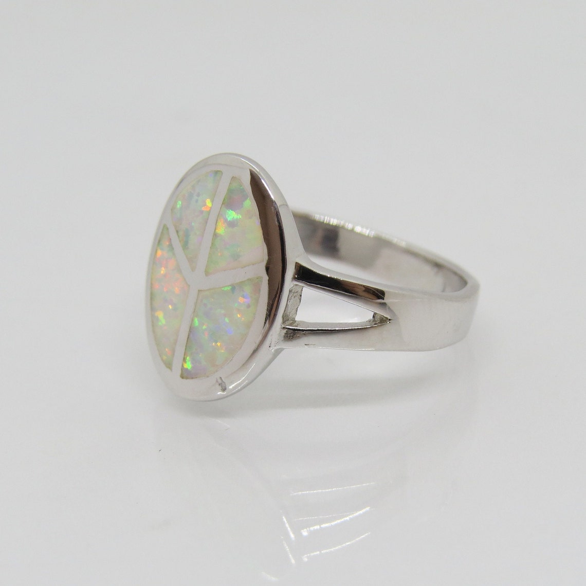 Vintage Sterling Silver White Opal Peace Sign Ring Size 8 - Etsy