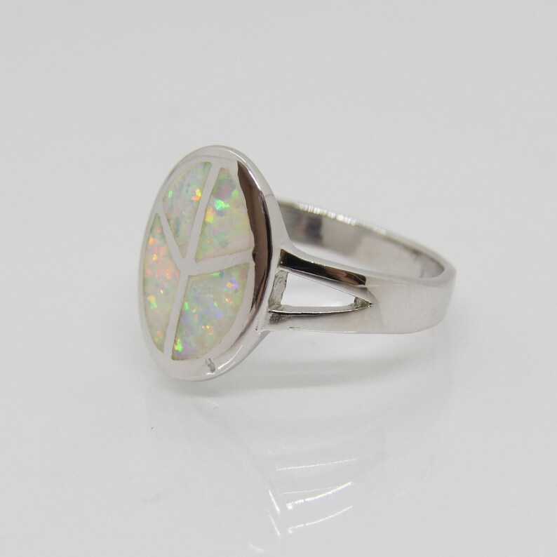 Vintage Sterling Silver White Opal Peace Sign Ring Size 8 - Etsy
